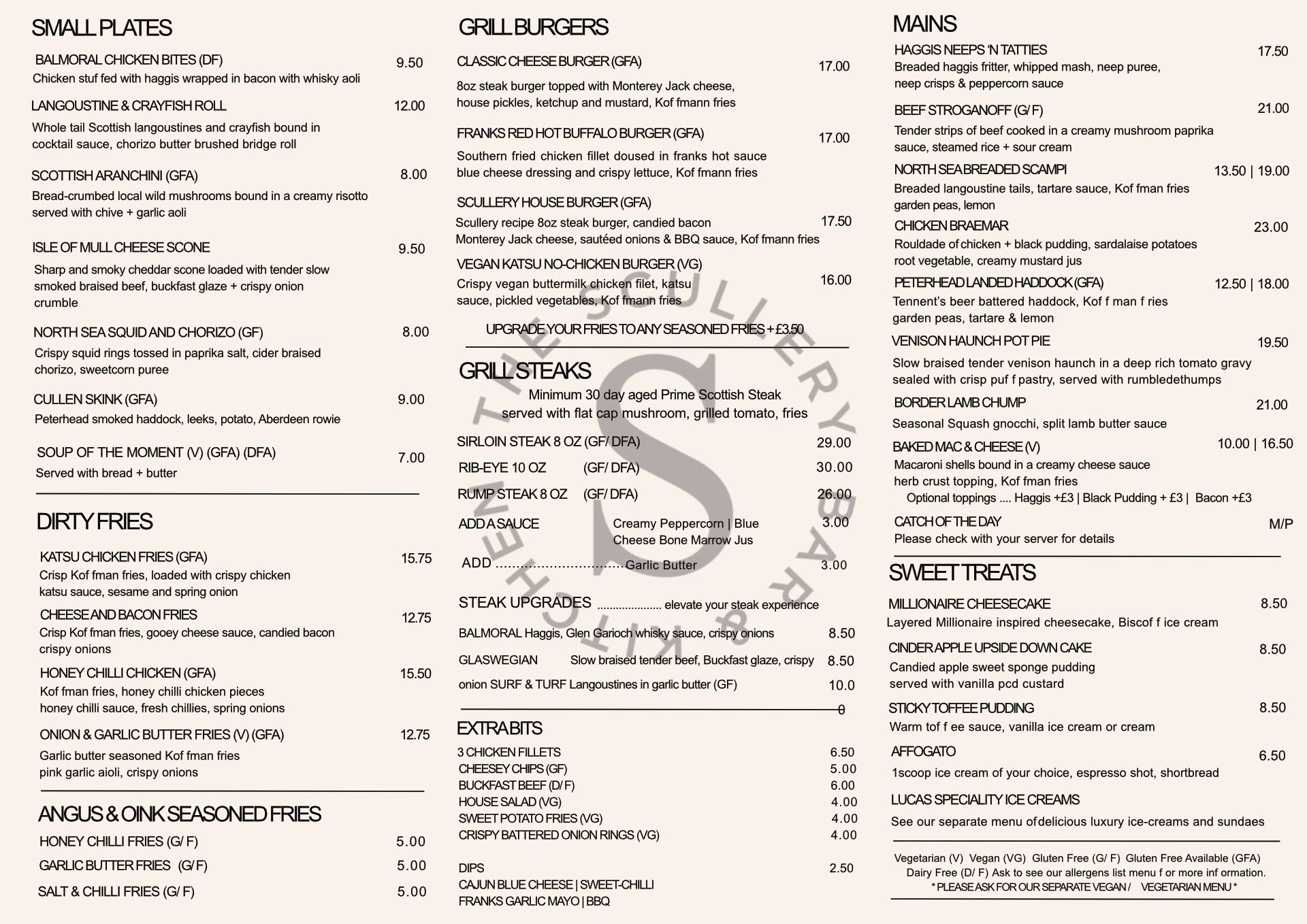 The Scullery Menu | Newmachar Hotel