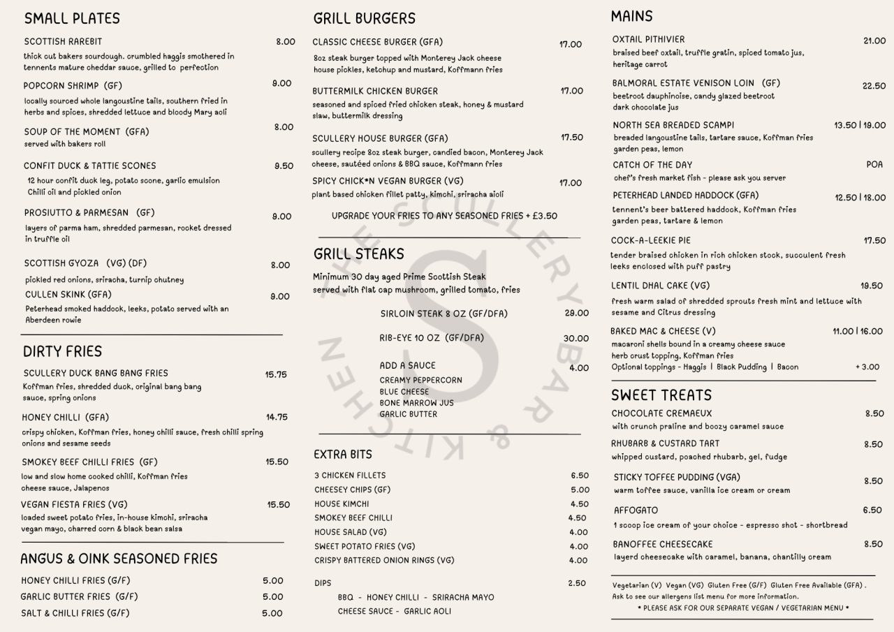 The Scullery Menu | Newmachar Hotel